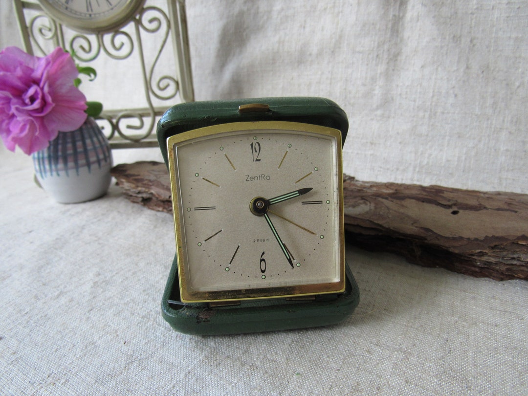 Vintage Germany Wind up Travel Alarm Clock, Folding Green Case, German ...