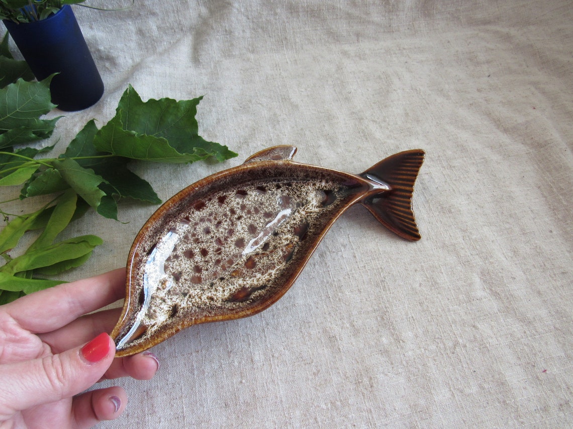 Fosters Pottery Dolphin Shaped Dish in Brown Honeycomb Glaze - Etsy