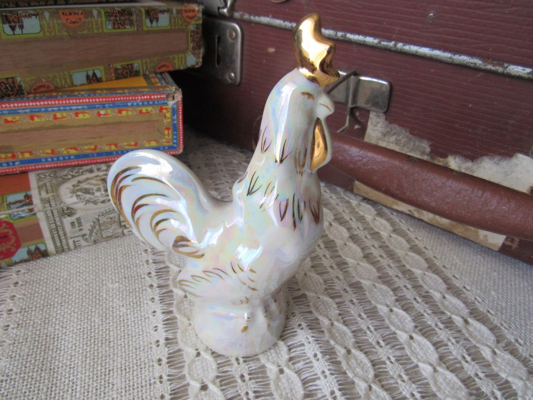 Elegant White Gold Luster Rooster Statue, Perfect for Home Decor ...
