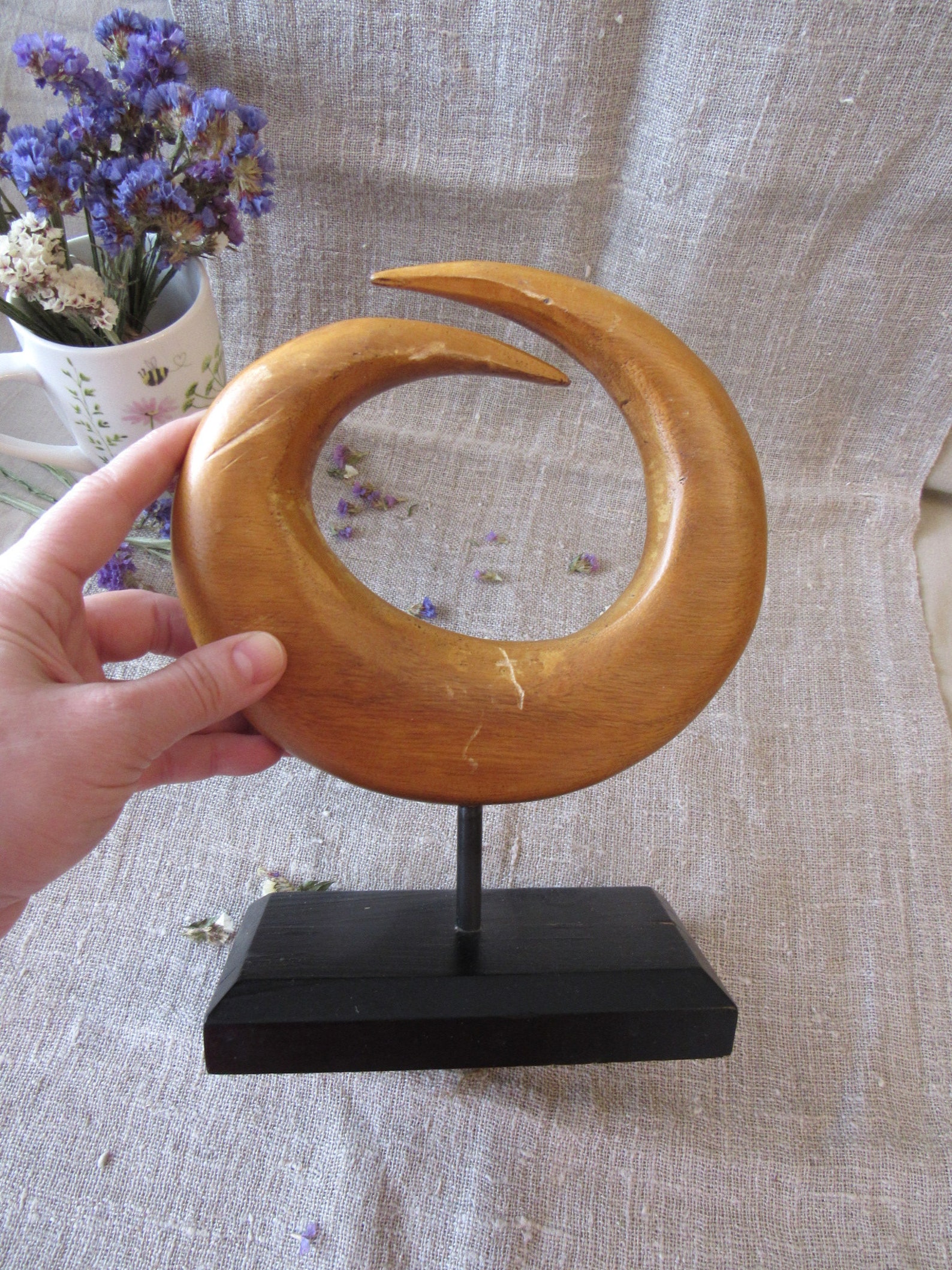 Wooden Moon Decor Crescent Moon on Postament Figurine Brown - Etsy
