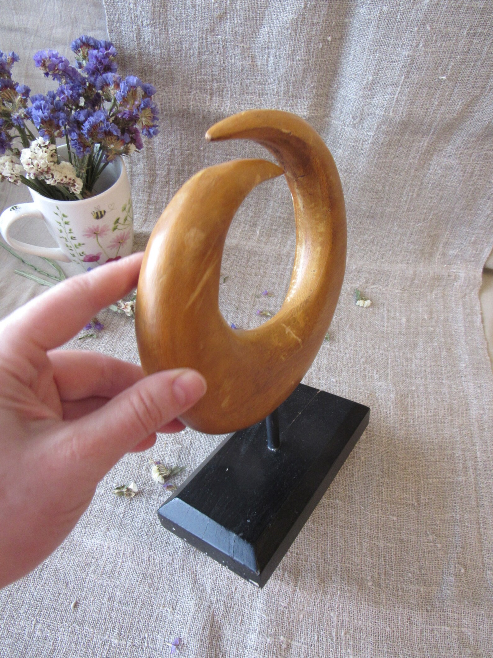 Wooden Moon Decor Crescent Moon on Postament Figurine Brown - Etsy