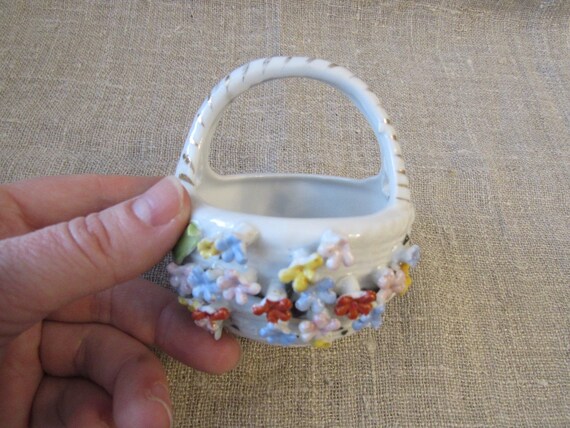 Basket of flowers Vintage small ceramic white basket with | Etsy