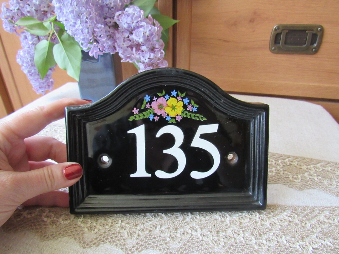 Vintage House Number Plaque, Black Ceramic Plaque, Plaque for Room ...