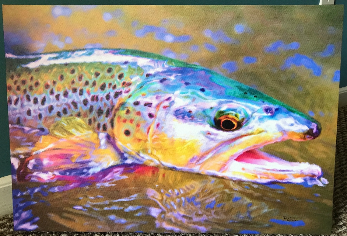 Brown Trout Painting: Trout Print on Canvas Fly Fishing Art - Etsy
