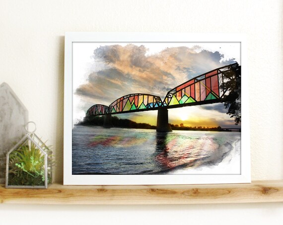 Stained glass bridge print. Missouri River. North Dakota art. | Etsy