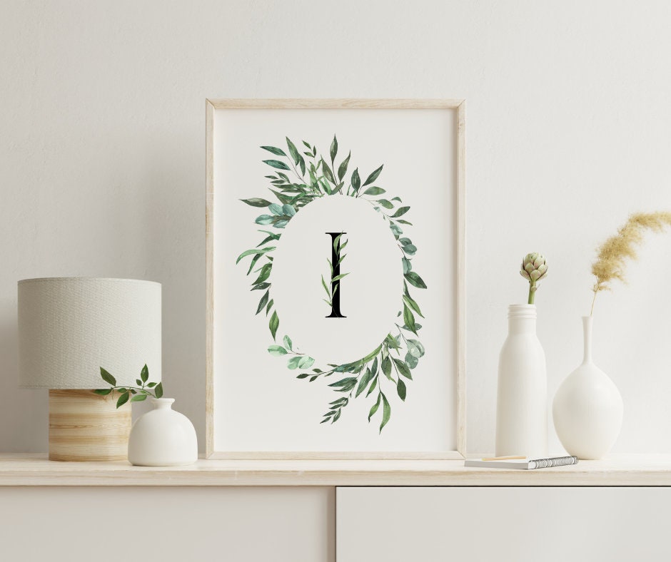 Letter I Print, Printable Digital Download, Black Letter, Eucalyptus ...