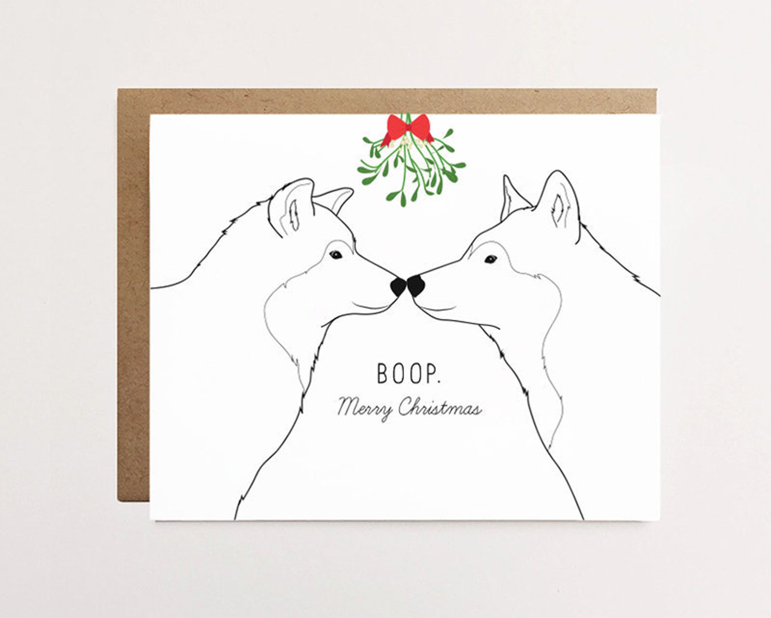 Wolf Christmas Card Cute wolf holiday card for boyfriend | Etsy
