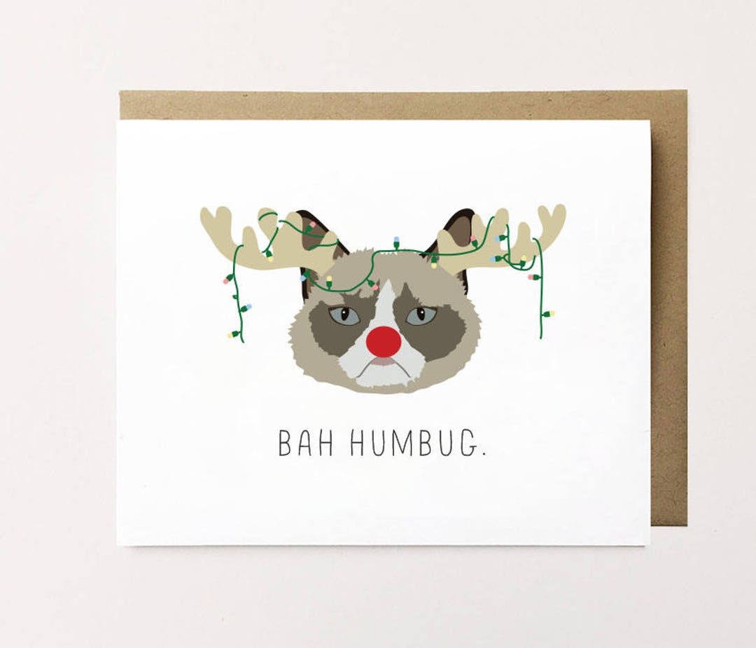 Cat Christmas Card Bah Humbug Card Grumpy Cat Christmas - Etsy