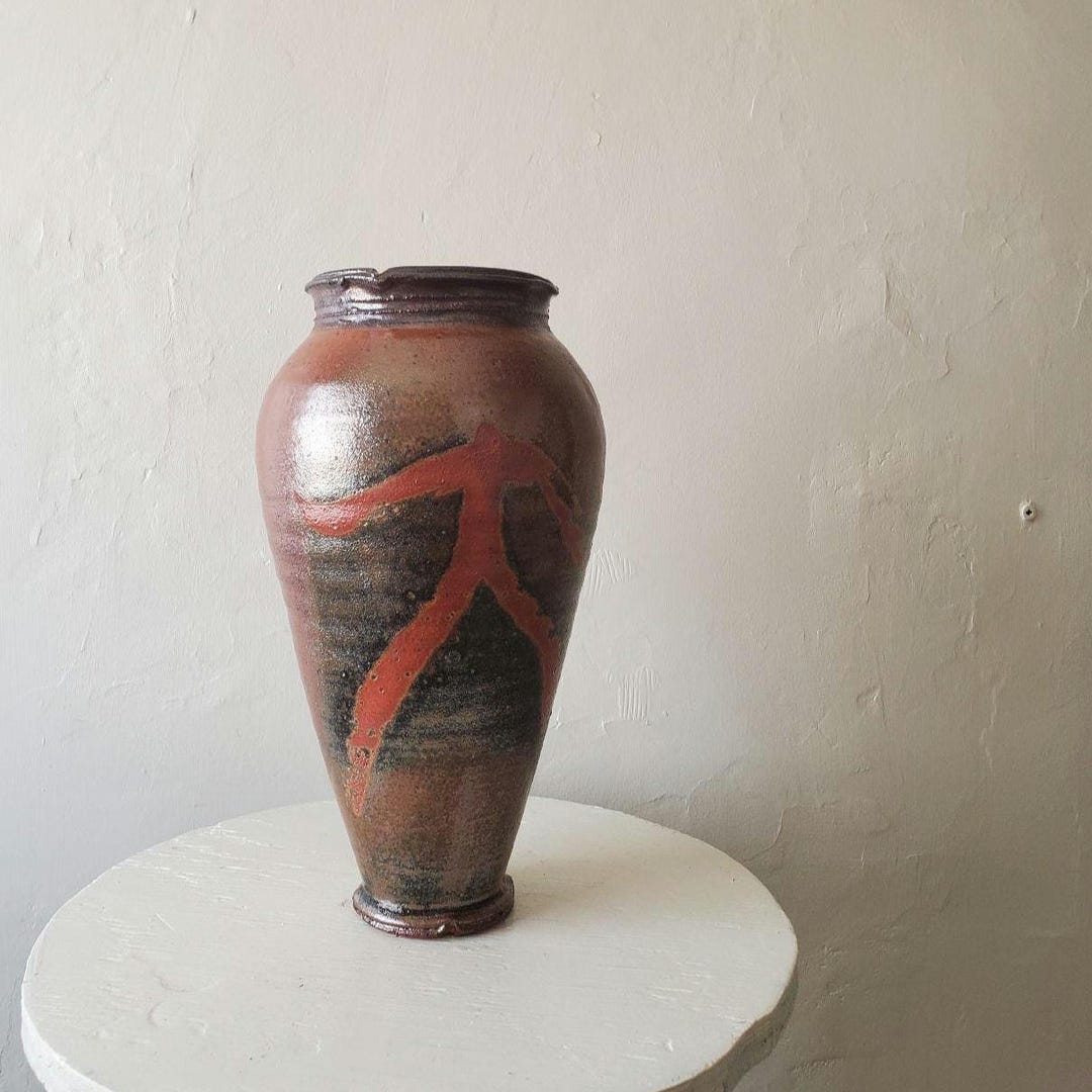 Vtg Studio Art Ceramic Vase Wabi Sabi Vintage Rust Red Brown Abstract ...