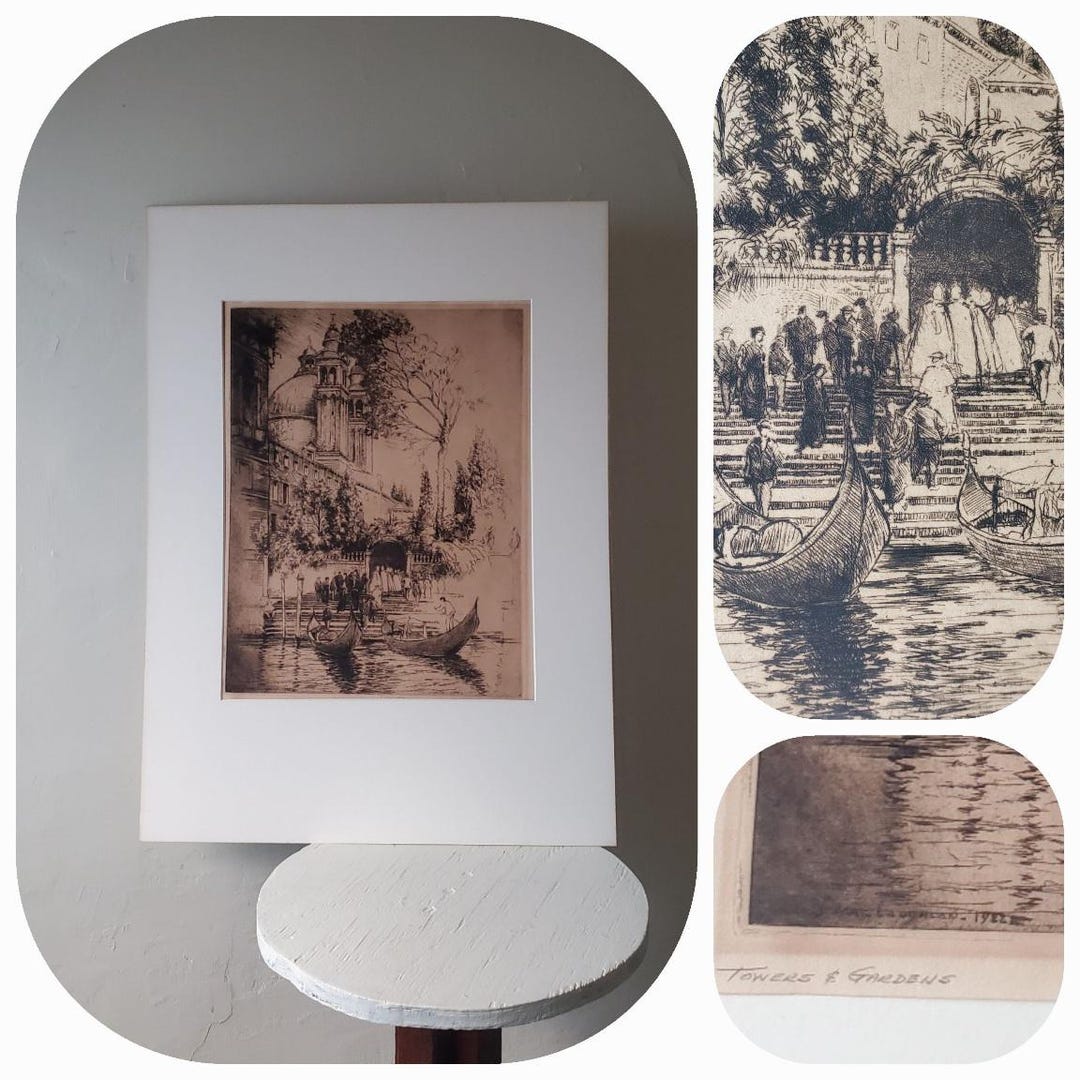 Antique Etching TOWERS AND GARDENS Donald Shaw Maclaughlan Etching ...