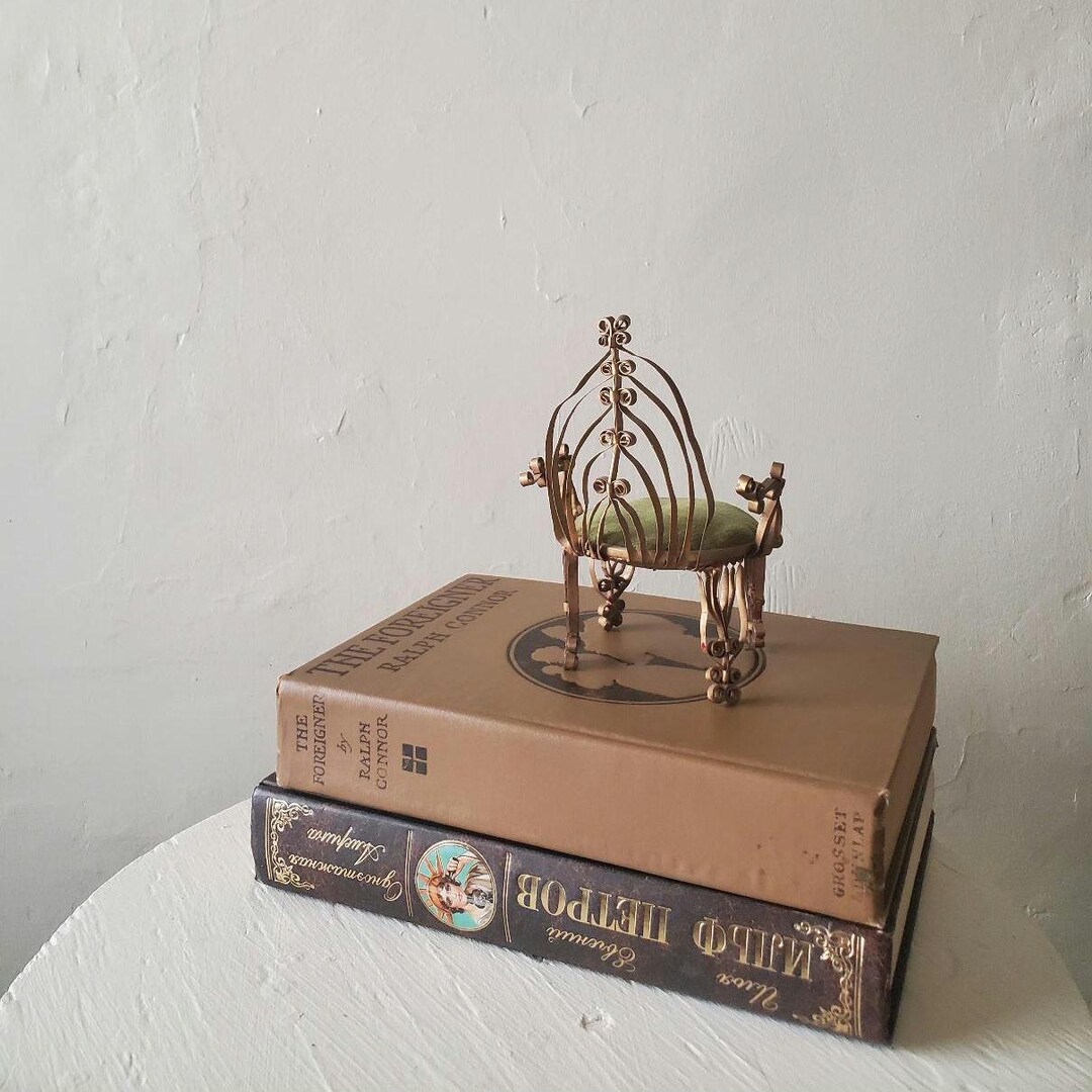 70s Tramp Art Dollhouse Folk Green Chair Pin Cushion Tin Can Art ...