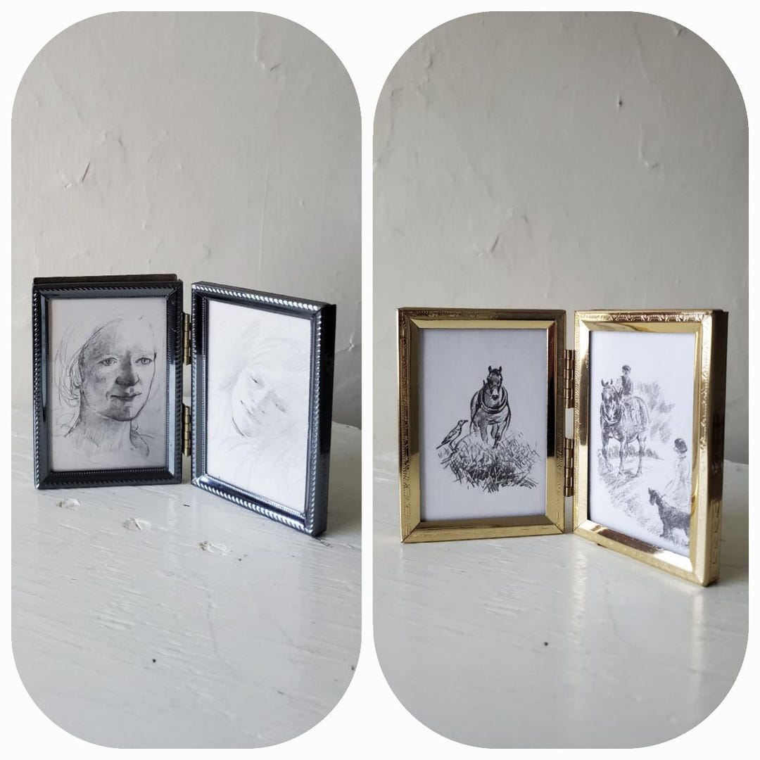 Vintage Bi Fold Dual Small Picture Frame Gold Silver Andrew Wyeth ...