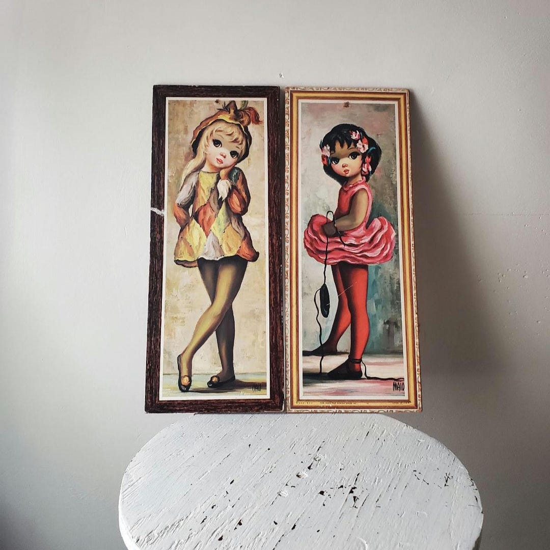 60s Big Eyes Maio Prints Litho Unframed Set of Two Midcentury Modern ...