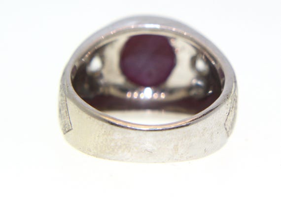 14K White Gold Gents Ruby Cabochon Pinky Ring - Gem