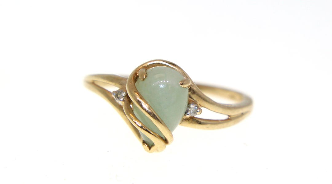 Vintage 14K Jade Pear Shape Ring - Etsy