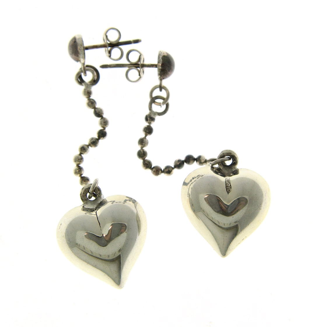 Vintage Sterling Silver Puffed Heart Drop Earrings - Etsy