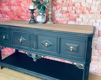 Antique Black Distressed Buffet Sideboard - Etsy