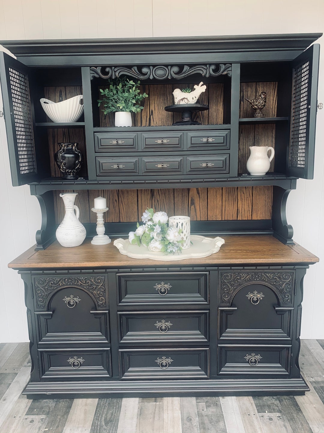 SOLD. Do Not Purchase. This is an Example of Our Work. Black Hutch Cabinet, Buffet and Sideboard ...