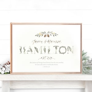 Last Name Sign, Watercolor Painting, Evergreen or Floral Theme ...