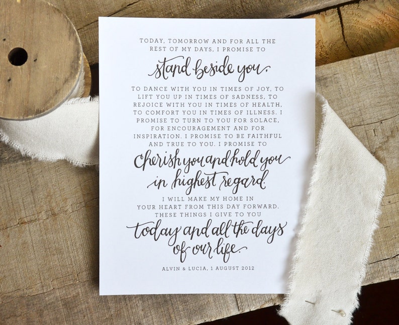 Wedding Vows Art Print, Printable Wedding Vow Keepsake Unique ...