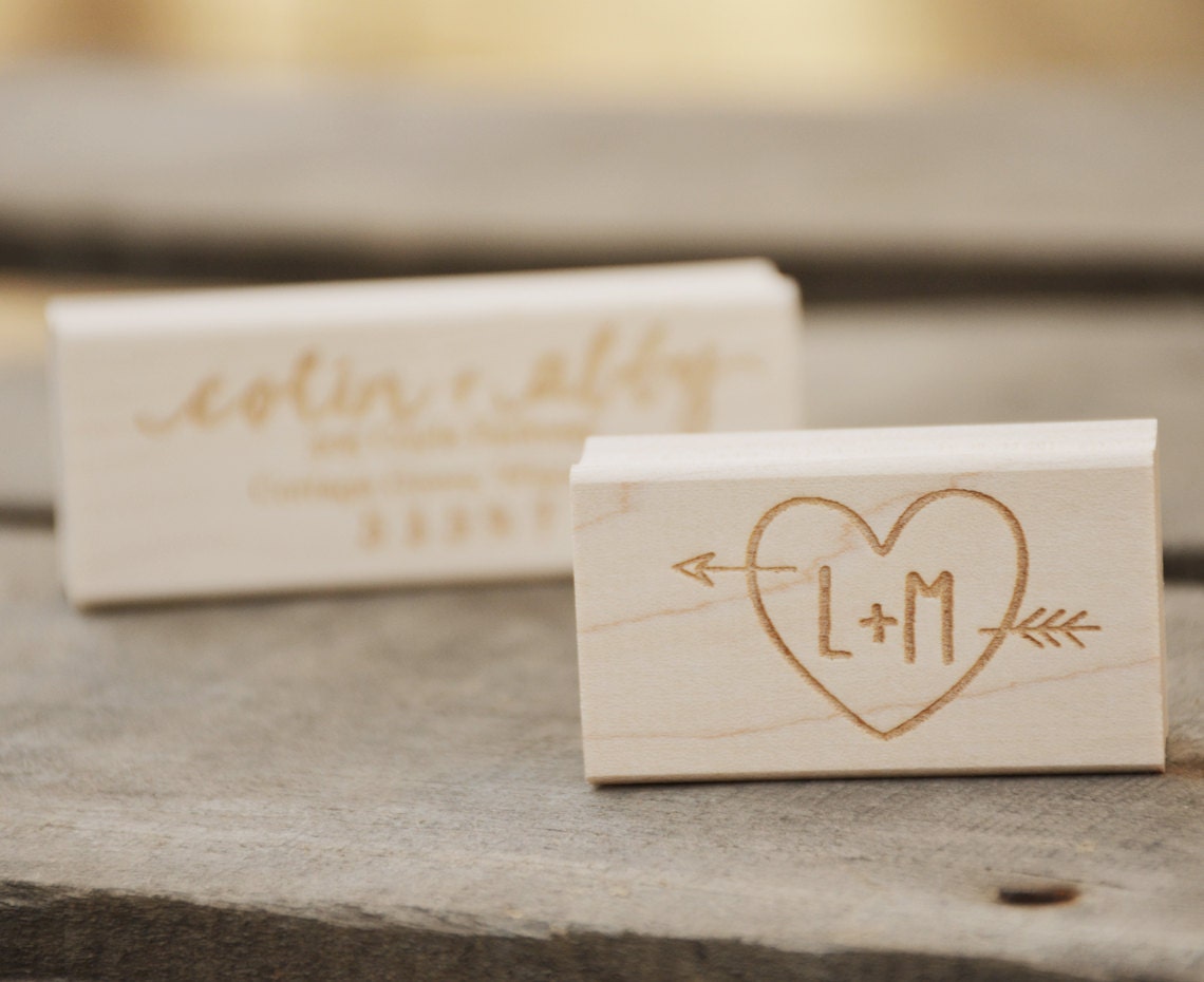 Monogram Initial Rubber Stamp. Custom Stamp Initials With Heart and ...