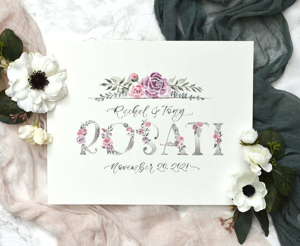 Last Name Sign Watercolor Painting Evergreen or Floral | Etsy