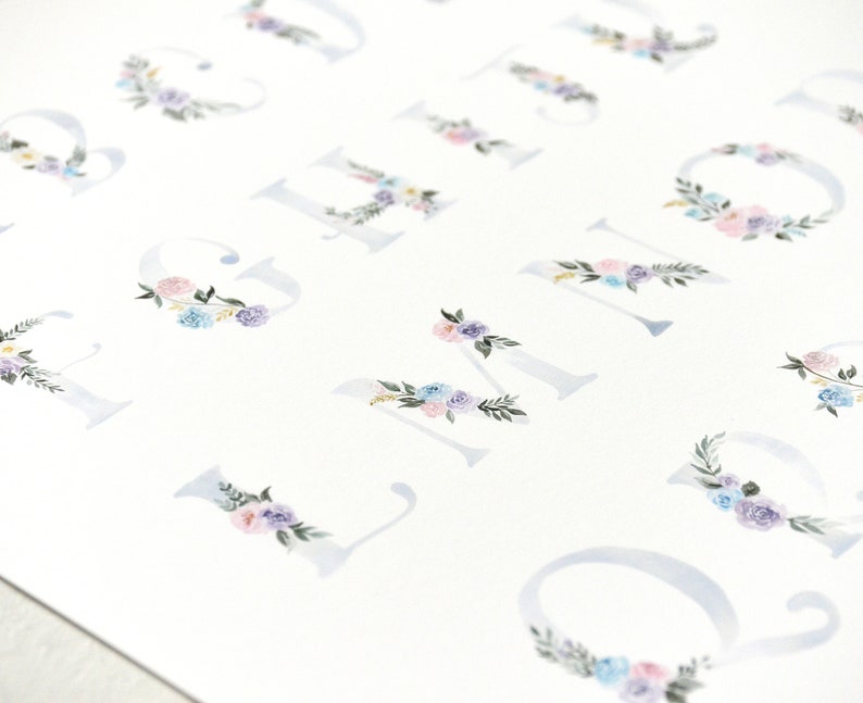 Alphabet Print, Watercolor Floral Letters for Girl's Room Decor, Baby ...