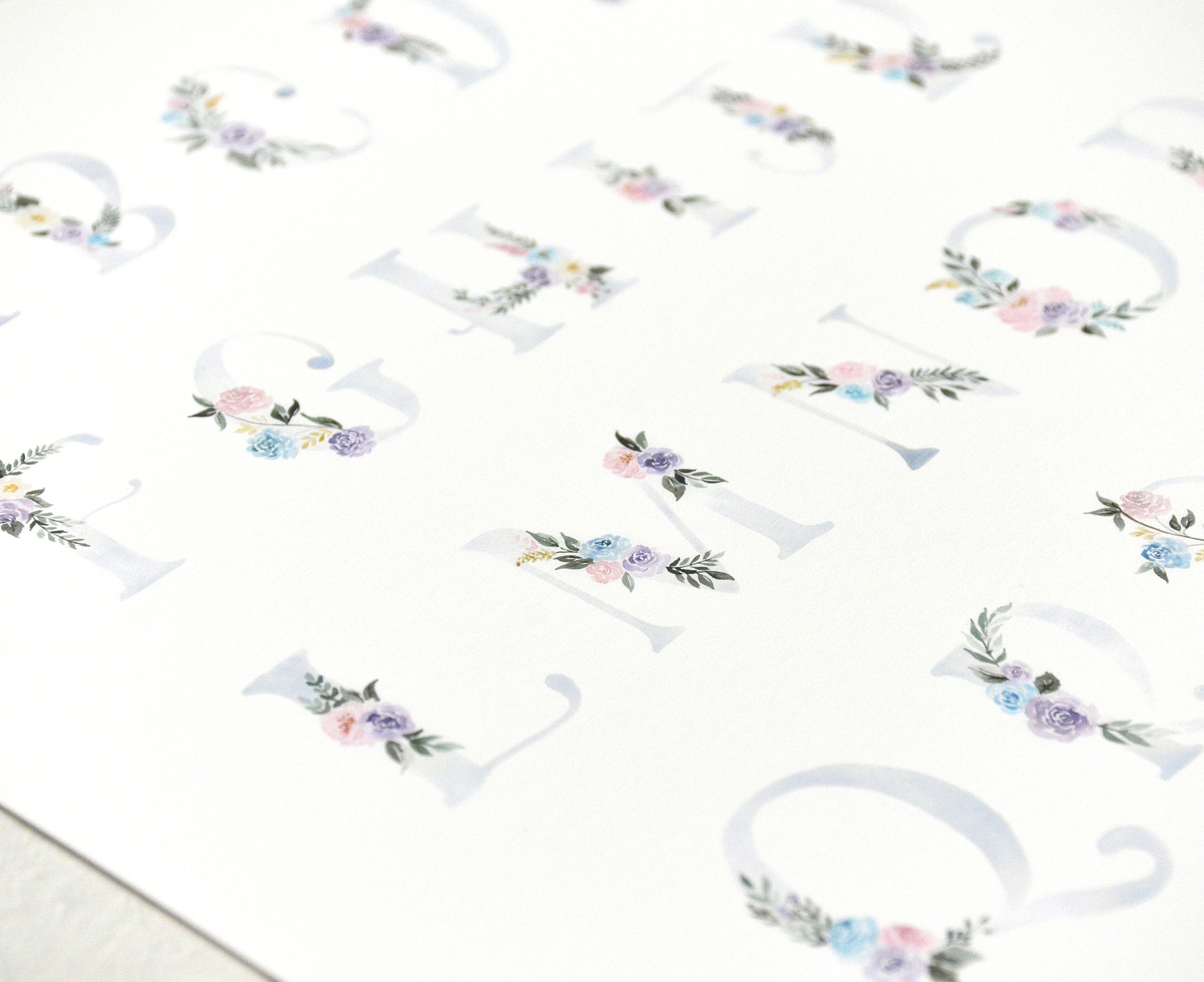 Alphabet Print Watercolor Floral Letters for Girl's Room | Etsy