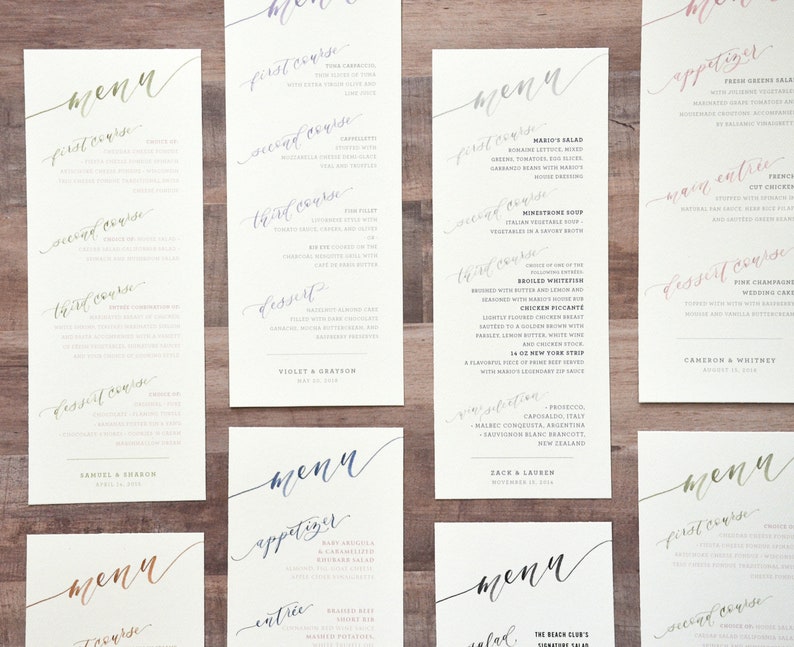 Printed Wedding Reception Menus, Custom Watercolor Menu, Wedding ...