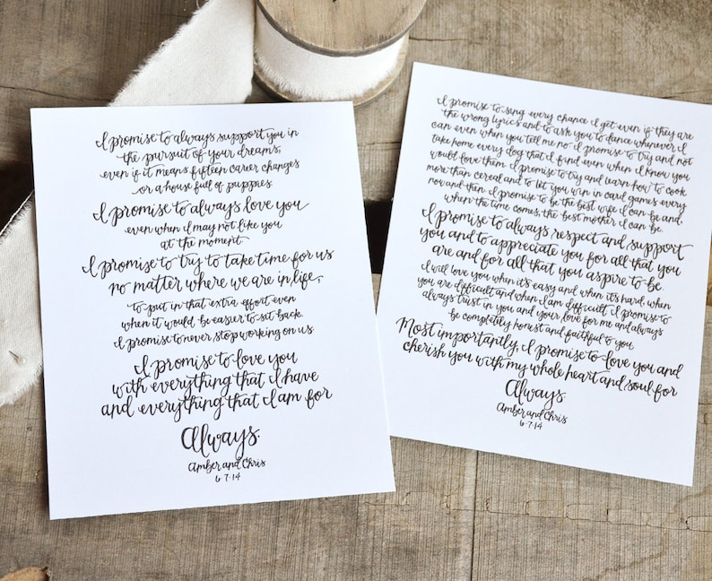 Pair of Handwritten Wedding Vows Art Custom Personalized - Etsy
