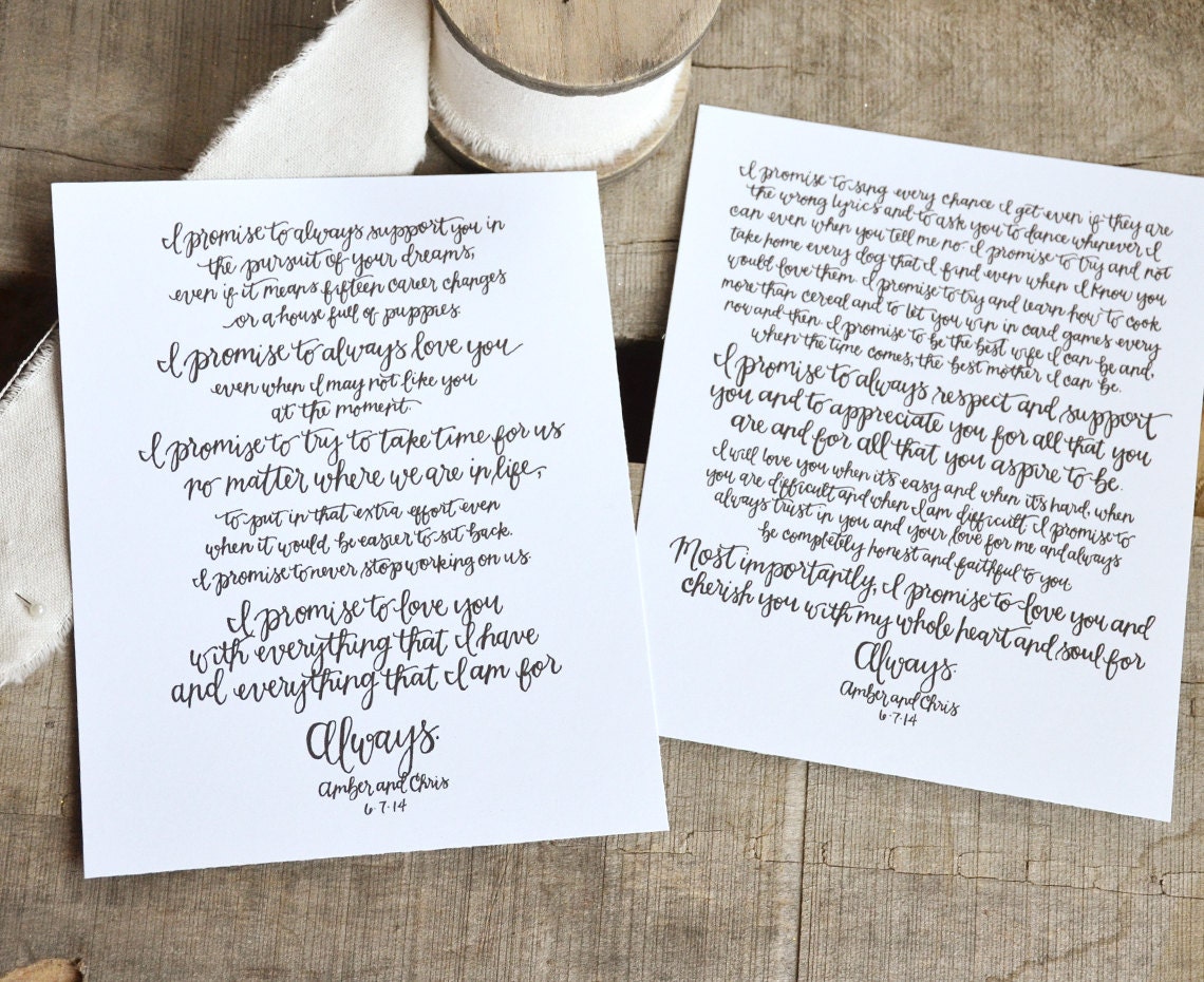 Pair of Handwritten Wedding Vows Art Custom Personalized - Etsy