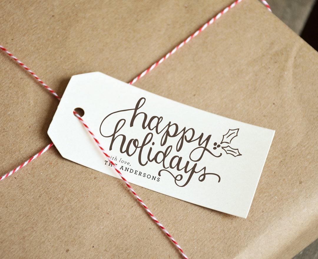 Happy Holidays Stamp for Personalized Gift Tags, Christmas Rubber Stamp ...