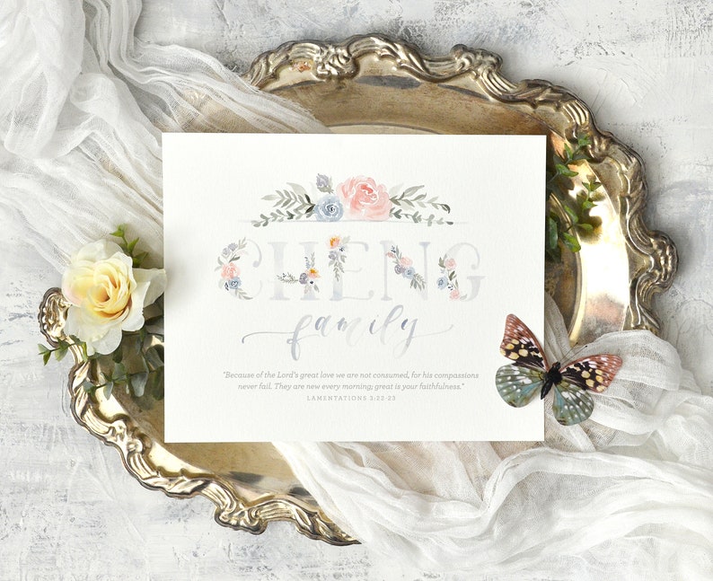 Last Name Sign Watercolor Painting Evergreen or Floral - Etsy