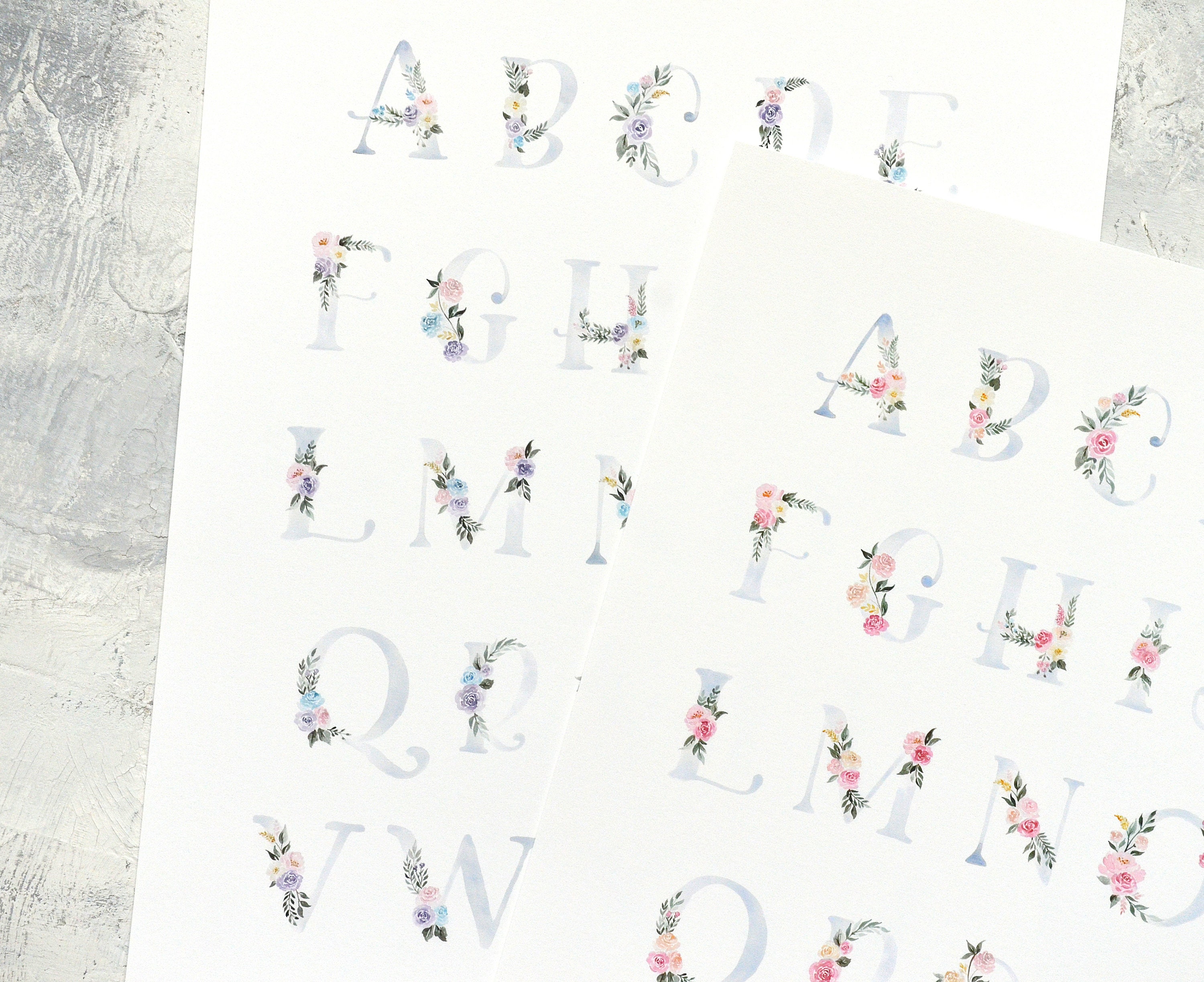 Alphabet Print Watercolor Floral Letters for Girl's Room | Etsy