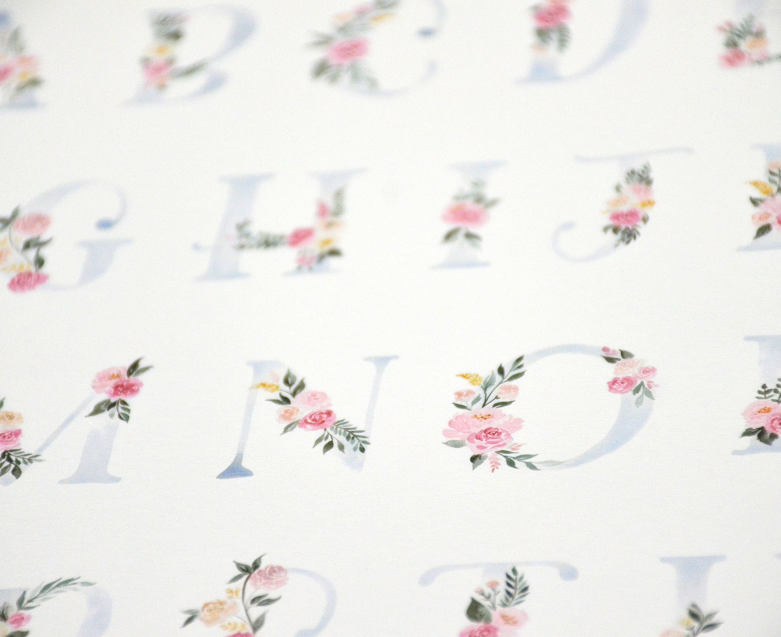 Alphabet Print Watercolor Floral Letters for Girl's Room | Etsy