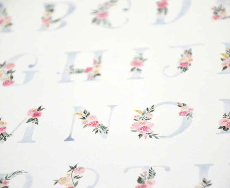 Alphabet Print, Watercolor Floral Letters for Girl's Room Decor, Baby ...