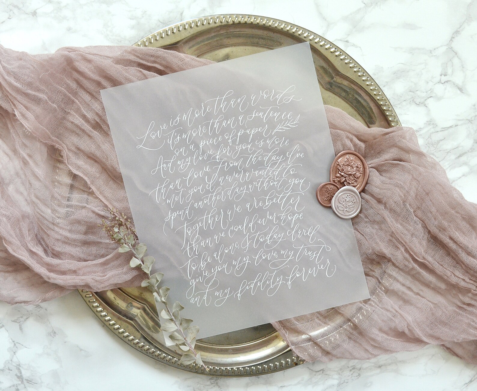 Wedding Vow Calligraphy Artwork. Wedding Vow Keepsake. Hand | Etsy