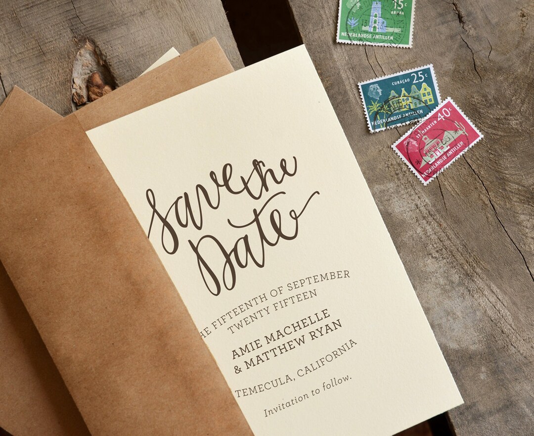Save the Date, Hand Written Script Rubber Stamp With Names, Date, and ...