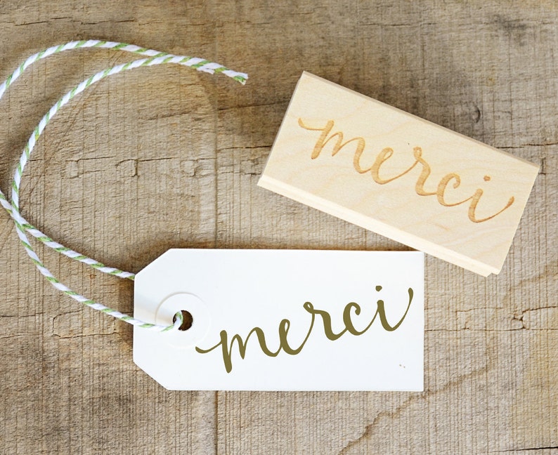 Merci Wood Mounted Rubber Stamp, for Thank You Cards, Wedding Favor ...