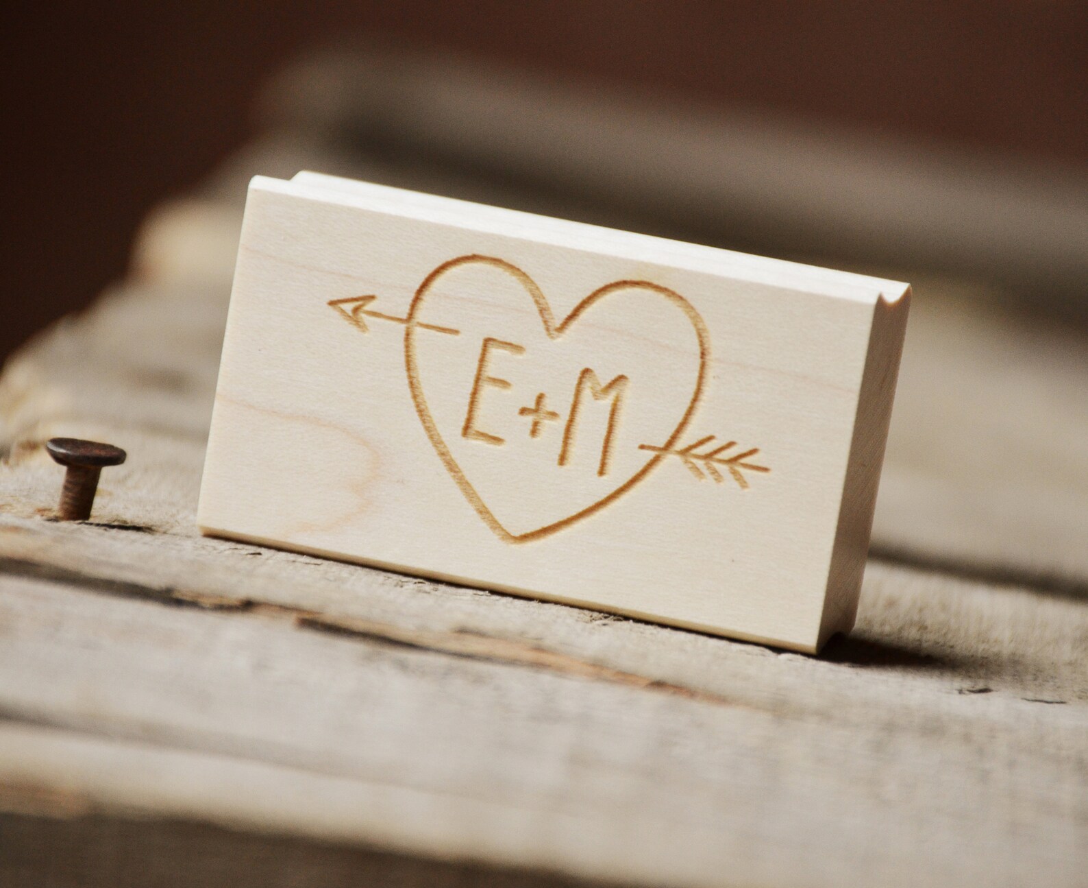 Monogram Initial Rubber Stamp. Custom Stamp Initials With Heart and ...