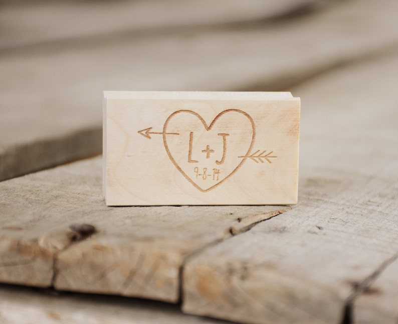 Monogram Initial Rubber Stamp. Custom Stamp Initials With Heart and ...