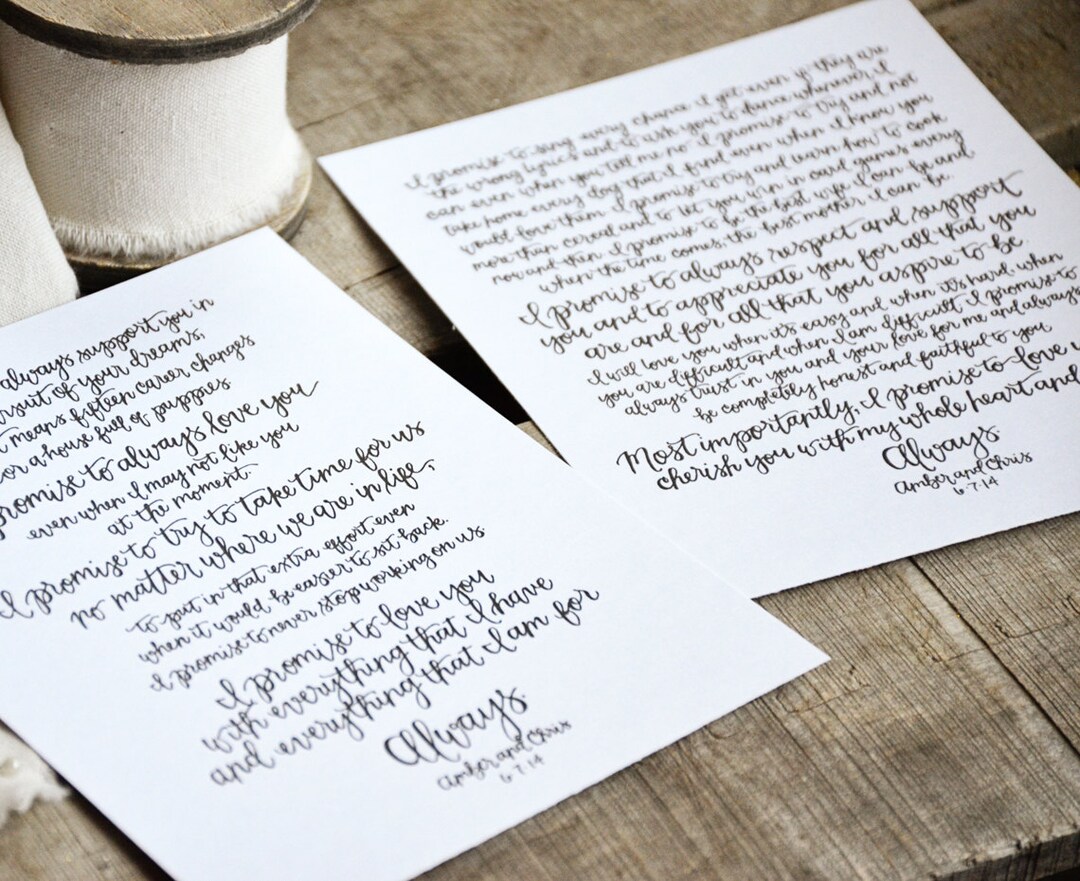 Pair of Handwritten Wedding Vows Art, Custom Personalized Printable ...