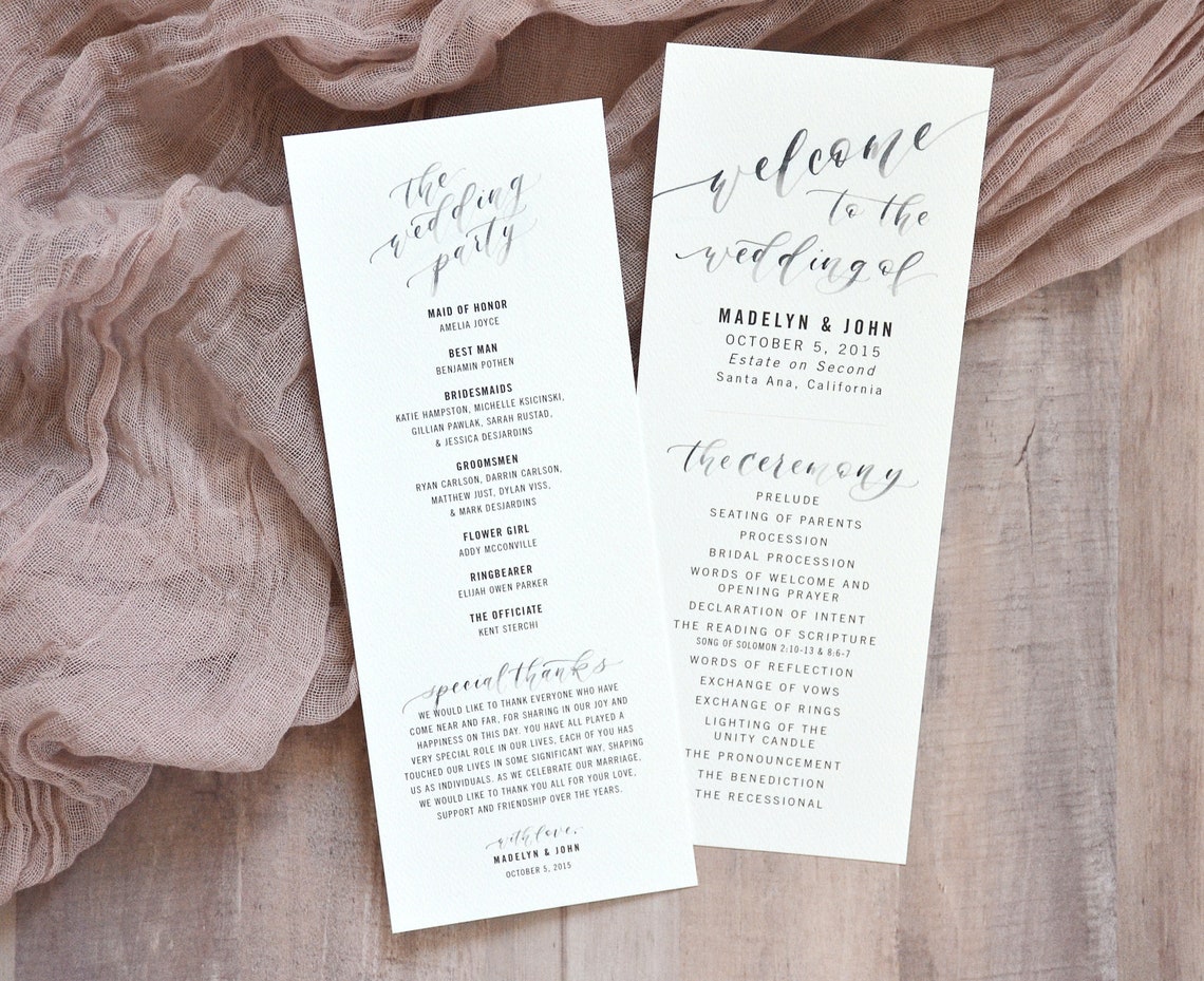 Printed Wedding Ceremony Programs Custom Watercolor Order of | Etsy