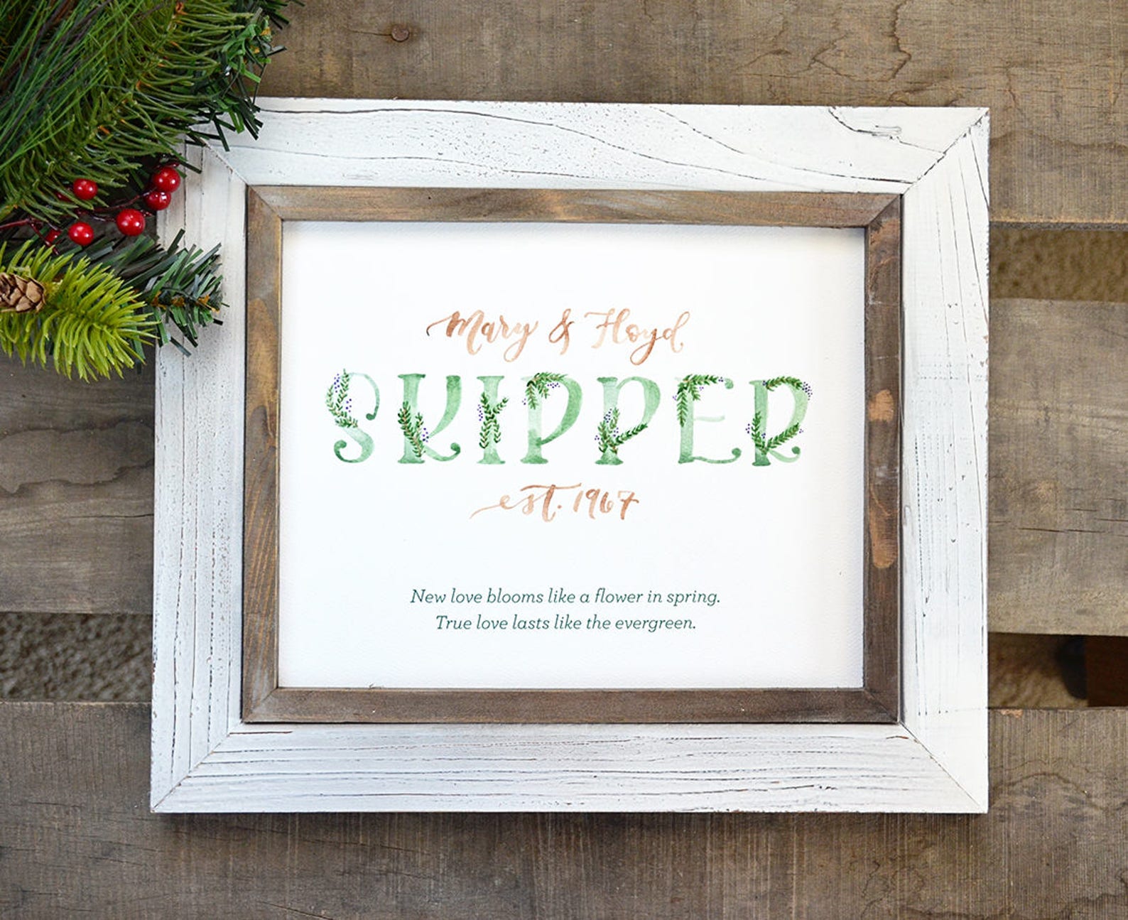 Last Name Sign, Watercolor Painting, Evergreen or Floral Theme ...