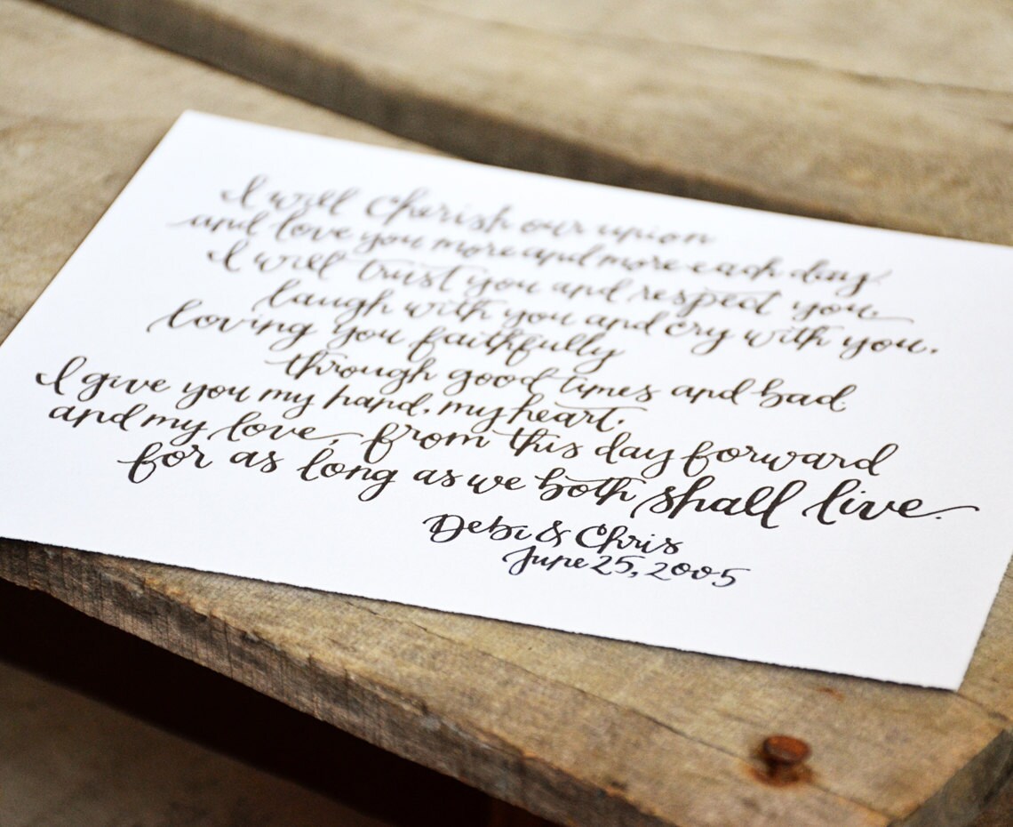 Wedding Vow Art Printable. Wedding Vow Keepsake. Hand Lettered | Etsy