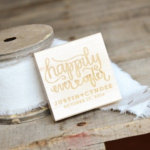 Happily Ever After Stamp for Wedding Favors, Personalized Rubber Stamp ...