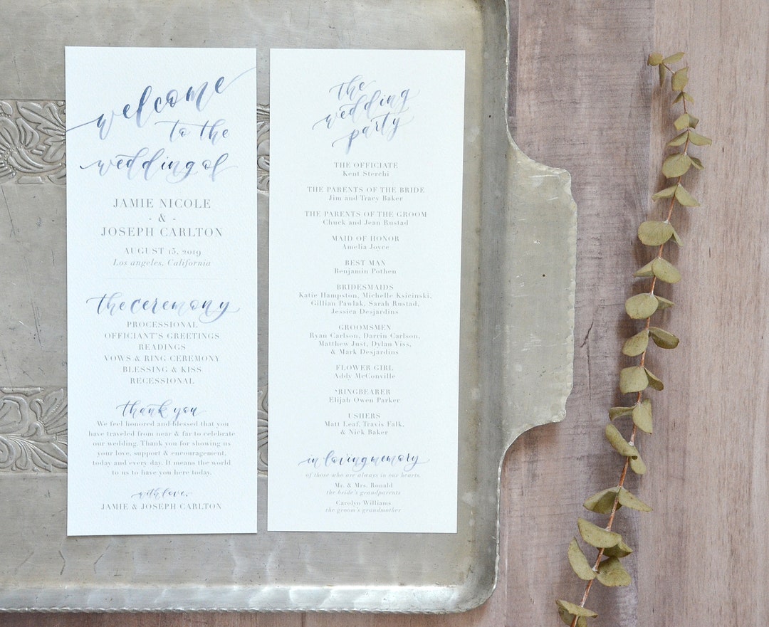 Printed Wedding Ceremony Programs, Custom Watercolor Order of Service ...