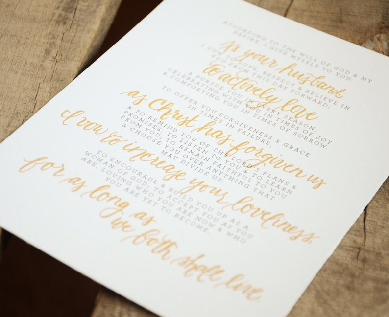 Wedding Vows Art Print, Printable Wedding Vow Keepsake Unique ...