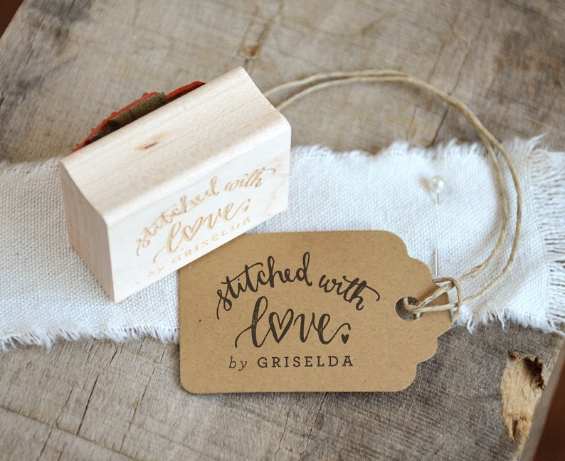 Stitched With Love Stamp for Sewing Tags, Personalized Sewing Rubber ...