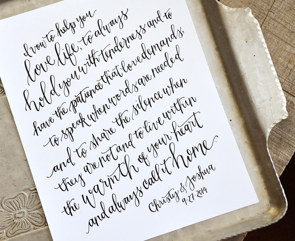Handwritten Wedding Vows Art Custom Personalized Printable. | Etsy